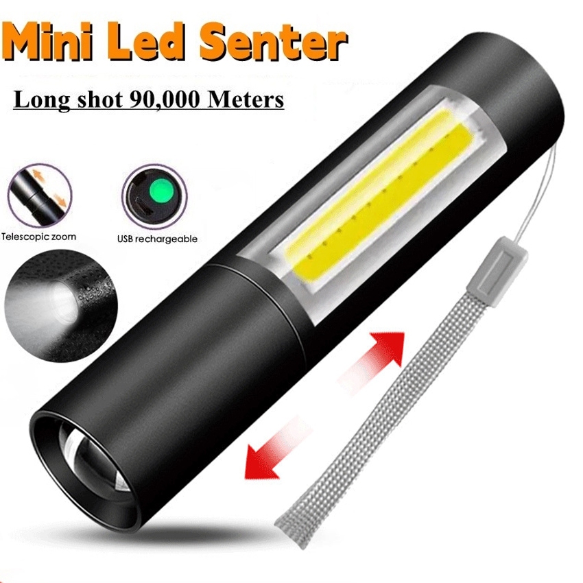 Jual Senter Mini Lampu Kuat Pertahanan Diri USB Isi Ulang Multifungsi Rumah Luar Ruangan Jarak ...