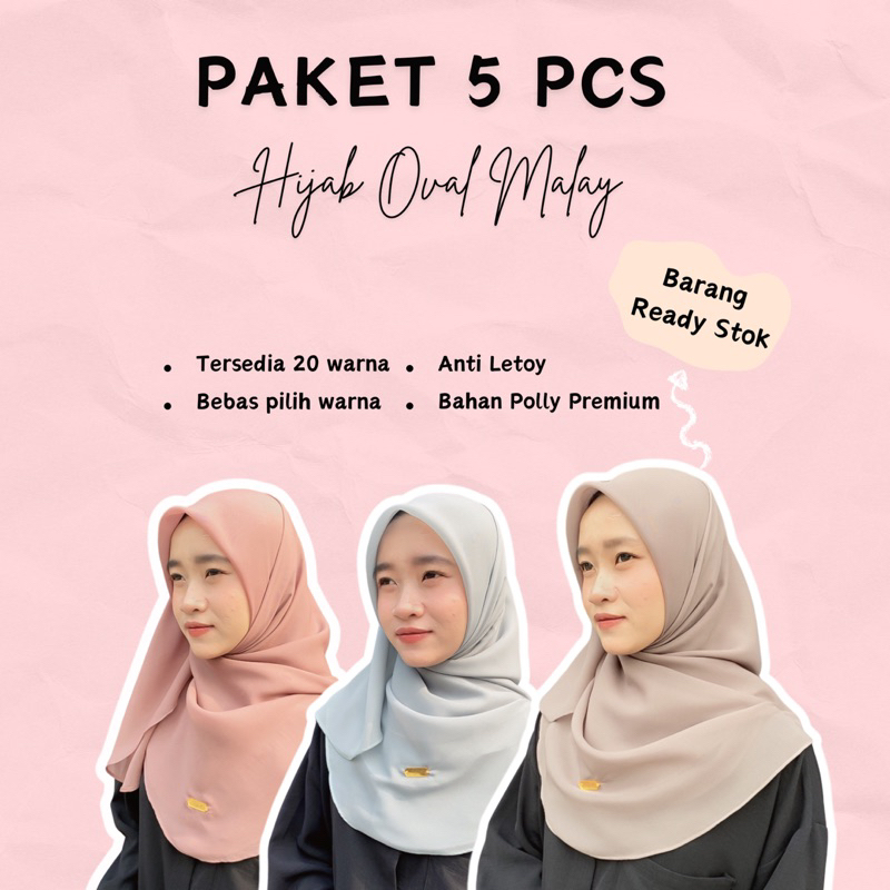 Jual PAKET BUNDLING 5 PCS SHAWL HIJAB OVAL MALAY Label / Non Label ...