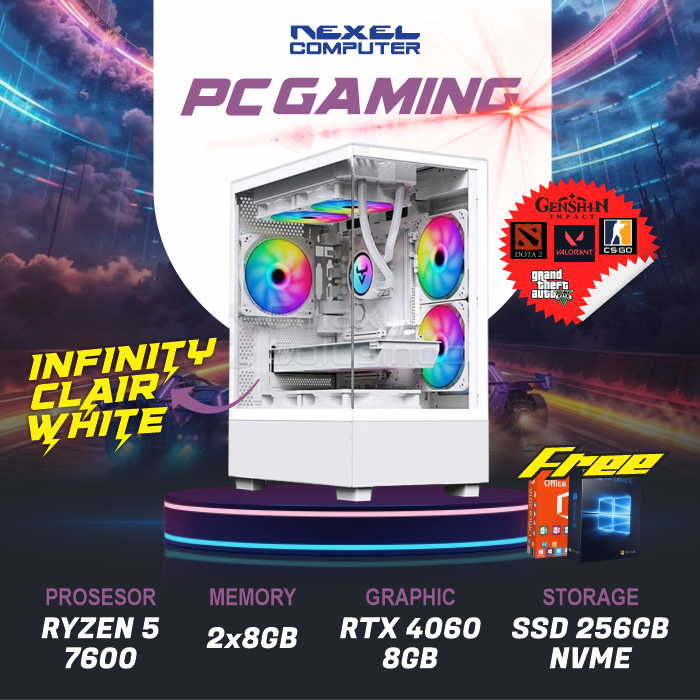 Jual Pc Gaming | Ryzen 5 7600 | RTX 4060 8GB | 16GB DDR5 | 256 NVME | Shopee Indonesia