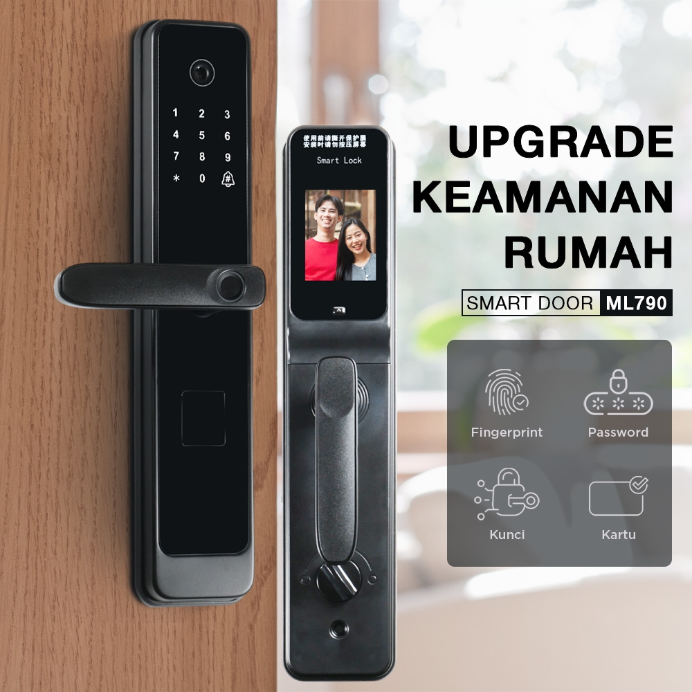Jual Smart Door Lock Fingerprint Kunci Pintu Rumah Password Key Card Alarm Camera Hitam ML790 ...