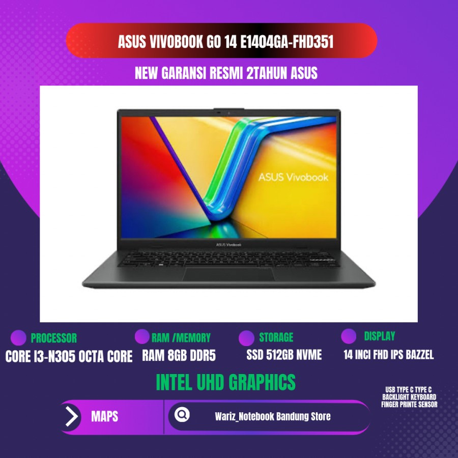 Jual ASUS VIVOBOOK GO 14 E1404GA-FHD351 CORE I3-N305 RAM 8GB DDR5 SSD ...