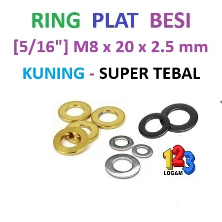 Jual Ring Plat [5/16"] M8 x 20 x 2,5 mm [TEBAL] Warna Kuning, Baut 12 ...