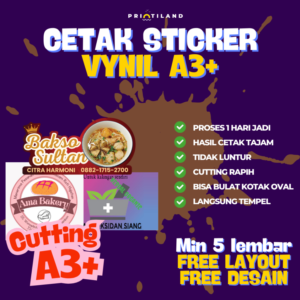 Jual CETAK STIKER A3+ VYNIL + CUTTING DIECUT/KISSCUT - FREE LAYOUT FREE ...