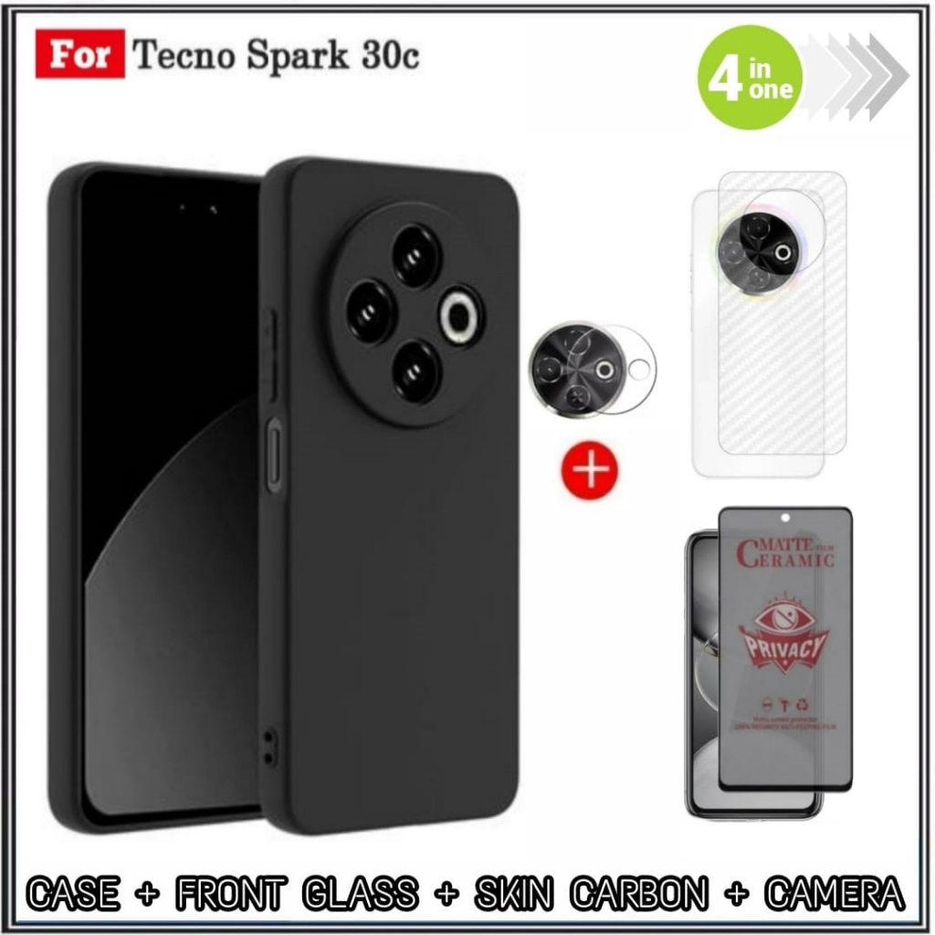 Jual PAKET 4IN1 Case Tecno Spark 30C Soft Case Black Matte Premium ...