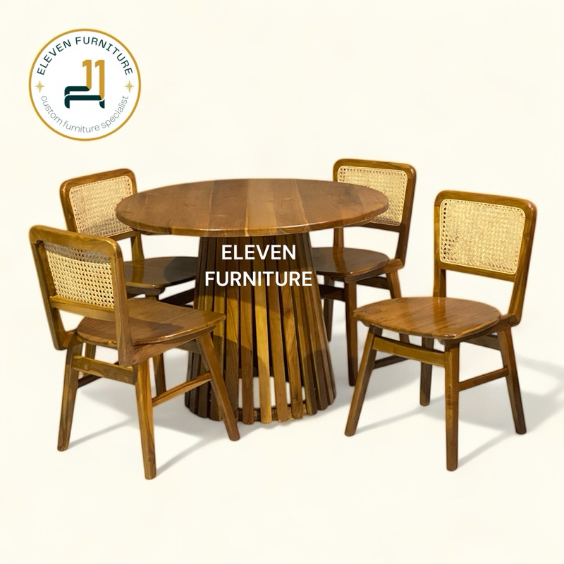 Jual SET MEJA MAKAN JAMUR 4 KURSI KOTAK ROTAN ALAMI kayu jati cafe res minimalis retro korean ...