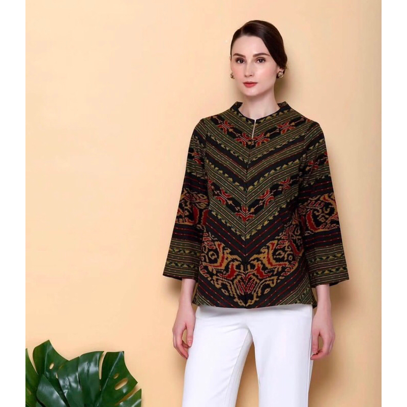 Jual Atasan Baju Tenun Premium Blouse Jepara Etnik Unik Simpel Hijau Botol | Shopee Indonesia