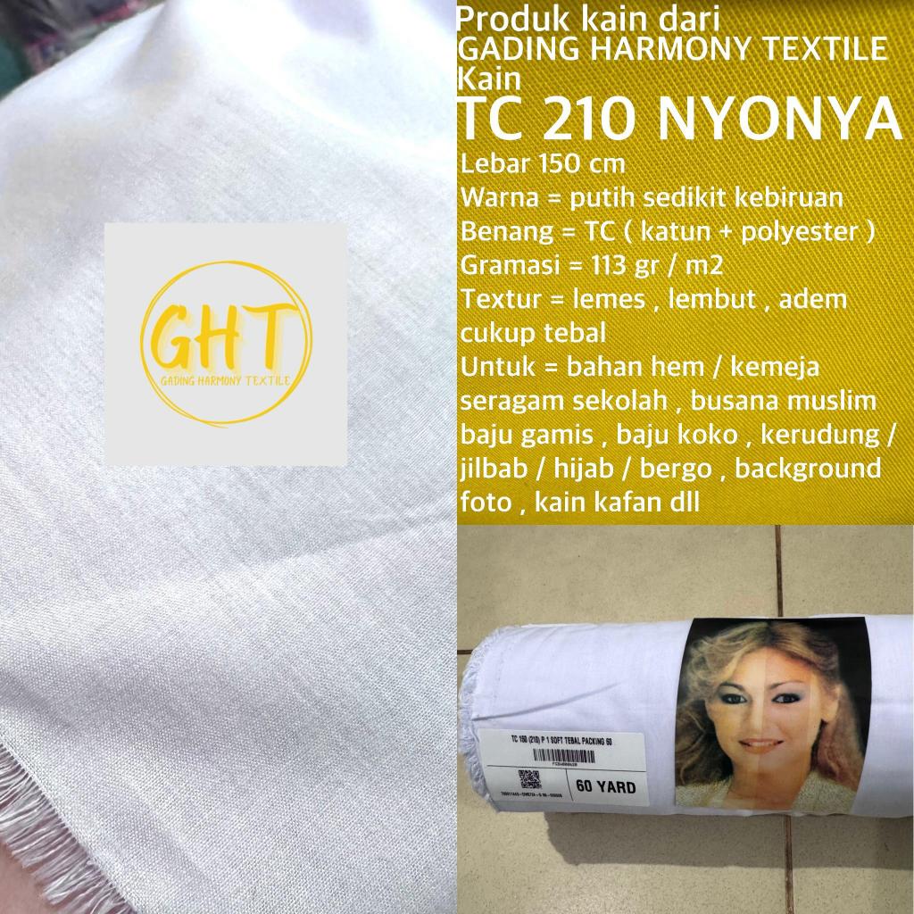 Jual ( per 25 cm ) kain TC cap NYONYA 210 putih lebar 150 cm tetoron ...