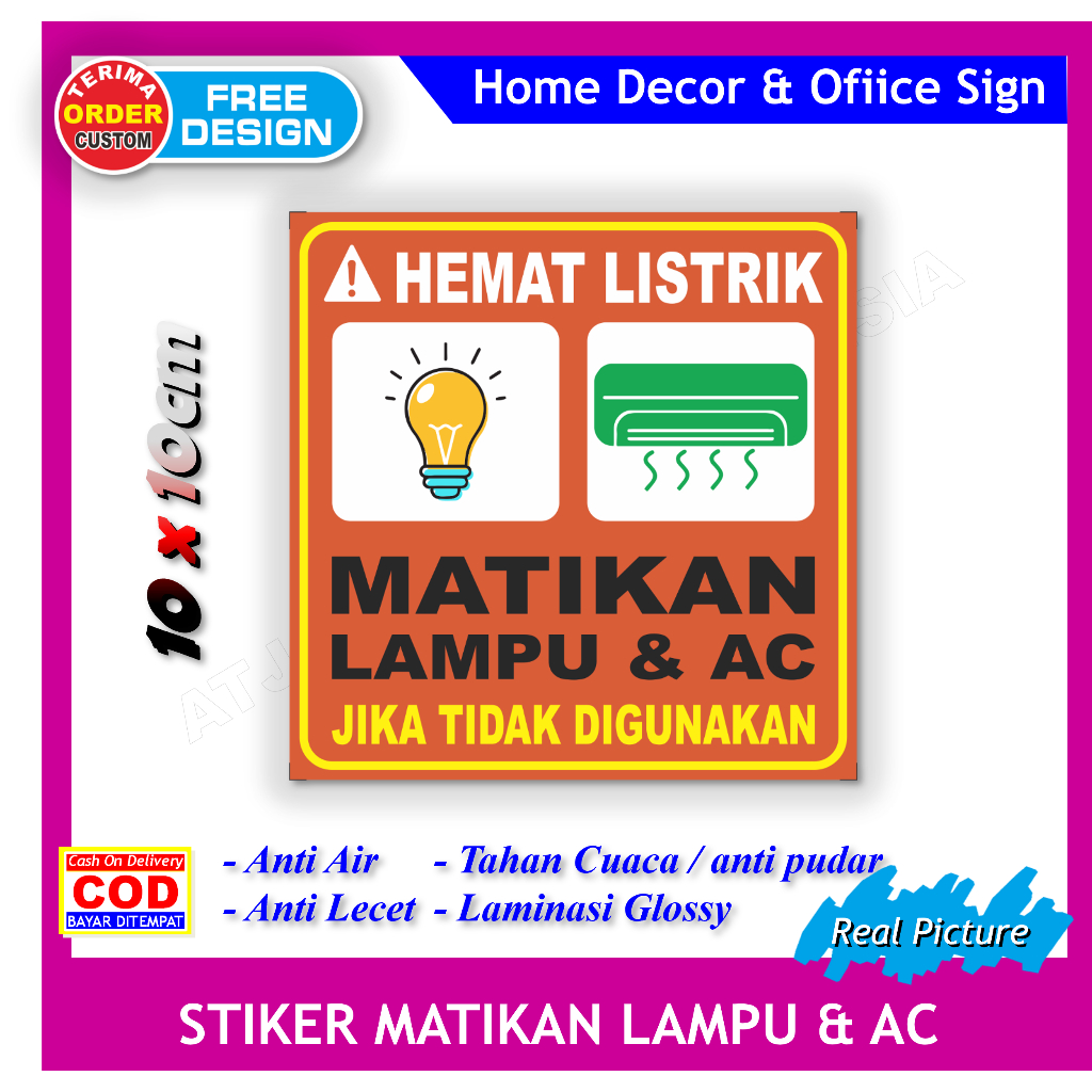 Jual Stiker matikan lampu dan ac jika tidak digunakan sticker peringatan hemat listrik anti ...