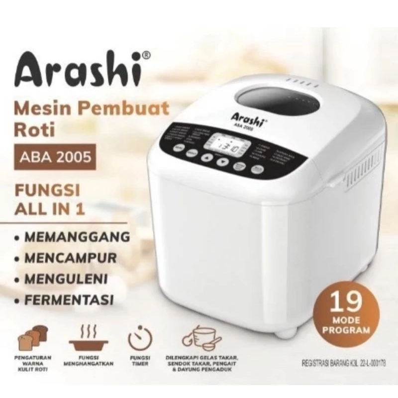 Jual ARASHI ABA 2005 / Alat Mesin Pembuat Roti Otomatis / Listrik Digital Bread Maker Electric ...