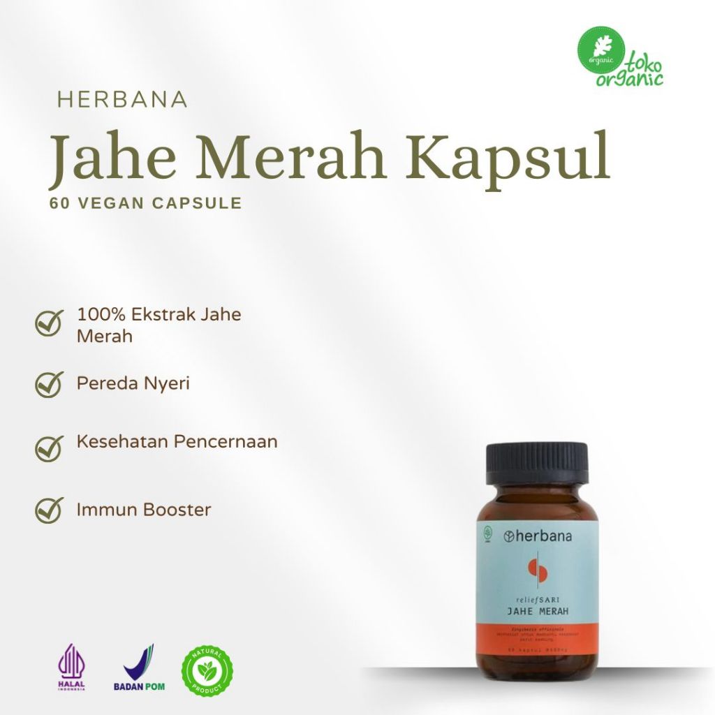 Jual Herbana Relief Sari Jahe Merah (60 VCaps) | Jahe Merah Herbal, Red Ginger, Jahe Merah untuk ...