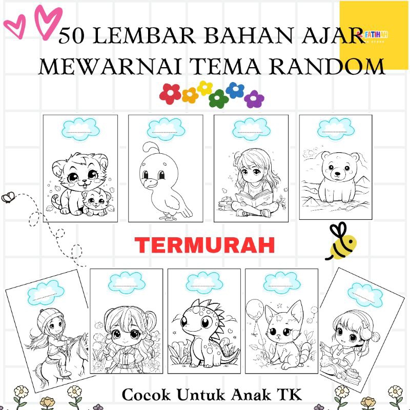 Jual TERMURAH 50 HALAMAN BERBAGAI MACAM WORKSHEET MEWARNAI TEMA RANDOM ...