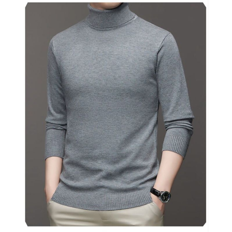 Jual Sweater Rajut Pria Abu-Abu Lengan Panjang Turtle Neck Kualitas ...