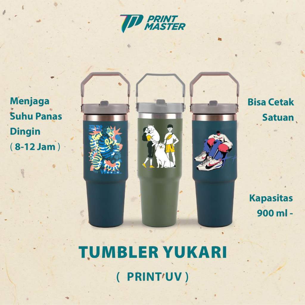 Jual Custom Tumbler Yukari Vacuum 900ml Stainless Steel Cetak UV Full Color Souvenir / Promosi ...