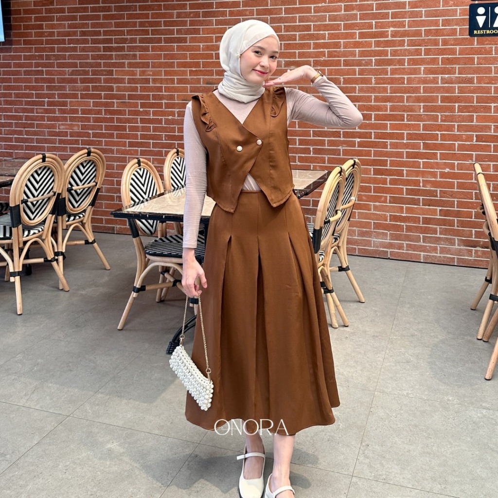 Jual Onora - Oneset Korean Style Mikasa Set Vest Rok Pakaian Wanita ...