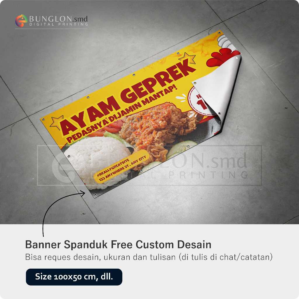 Jual PRINT CETAK SPANDUK BANNER AYAM GEPREK WARNA KUNING MERAH CUSTOM ...
