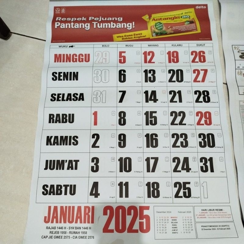 Jual Kalender dinding 2025 bulanan angka besar jumbo jelas pasaran jawa ...