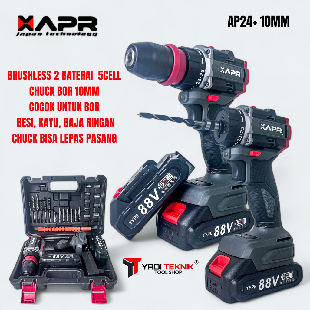 Jual APR bor brushless driver 10mm keyless auto lock type ap24+ fullset ...