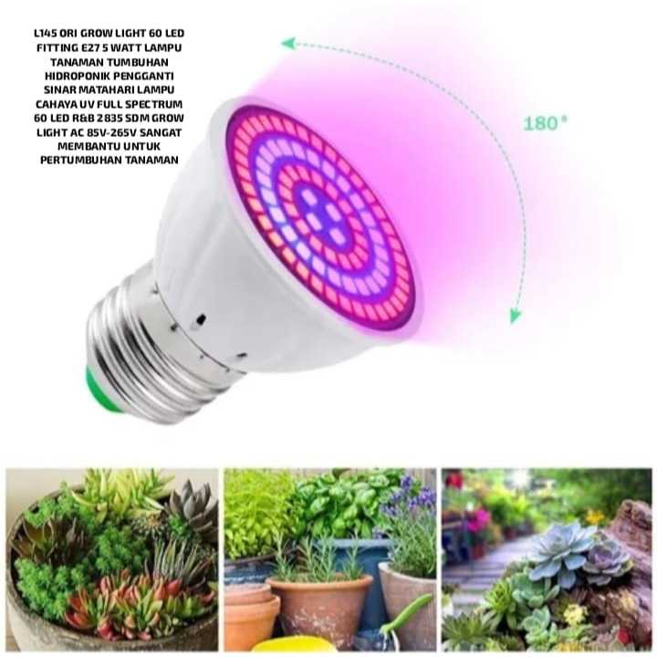 Jual L145 ORI GROW UV ULTRAVIOLET LIGHT LED FITTING E27 5 WAT LAMPU LAMP TANAMAN TUMBUHAN ...