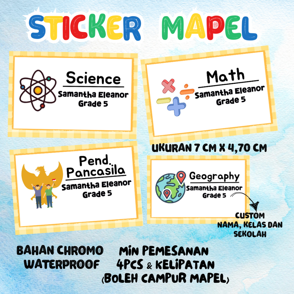 Jual Sticker Mata Pelajaran Mapel Bisa Custom Nama, Kelas dan Sekolah ...