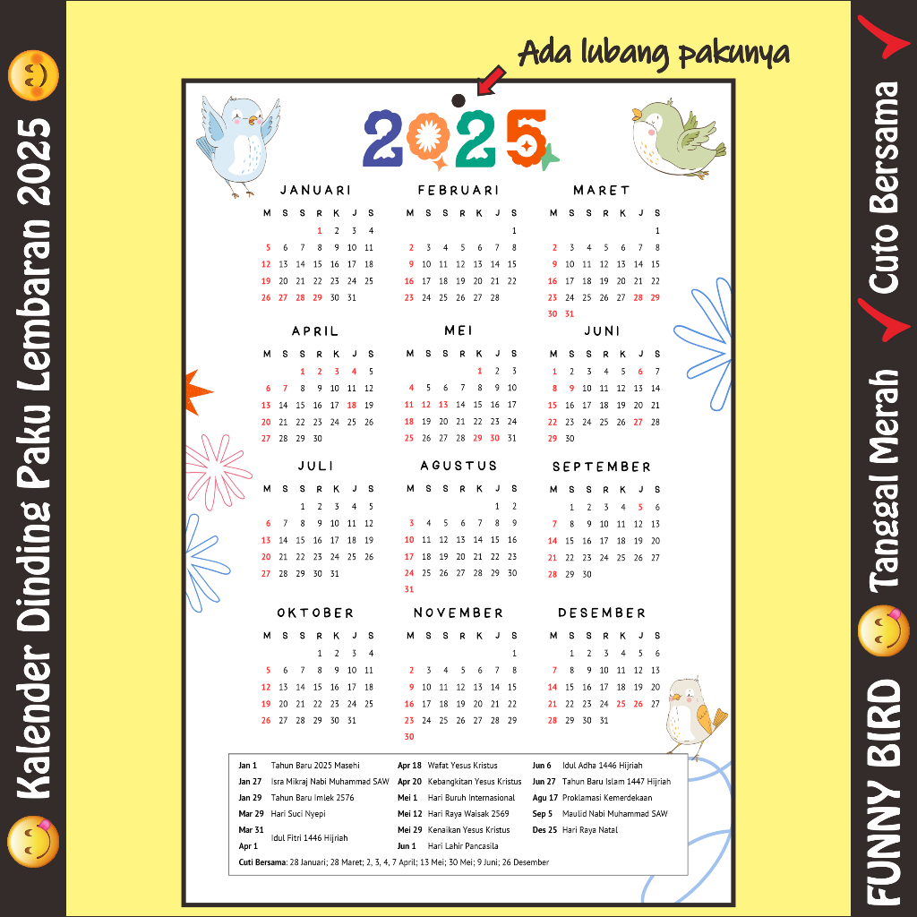Jual [RUANG KREATIF] - FUNNY BIRDS| Kalender Dinding Paku - Kalender ...