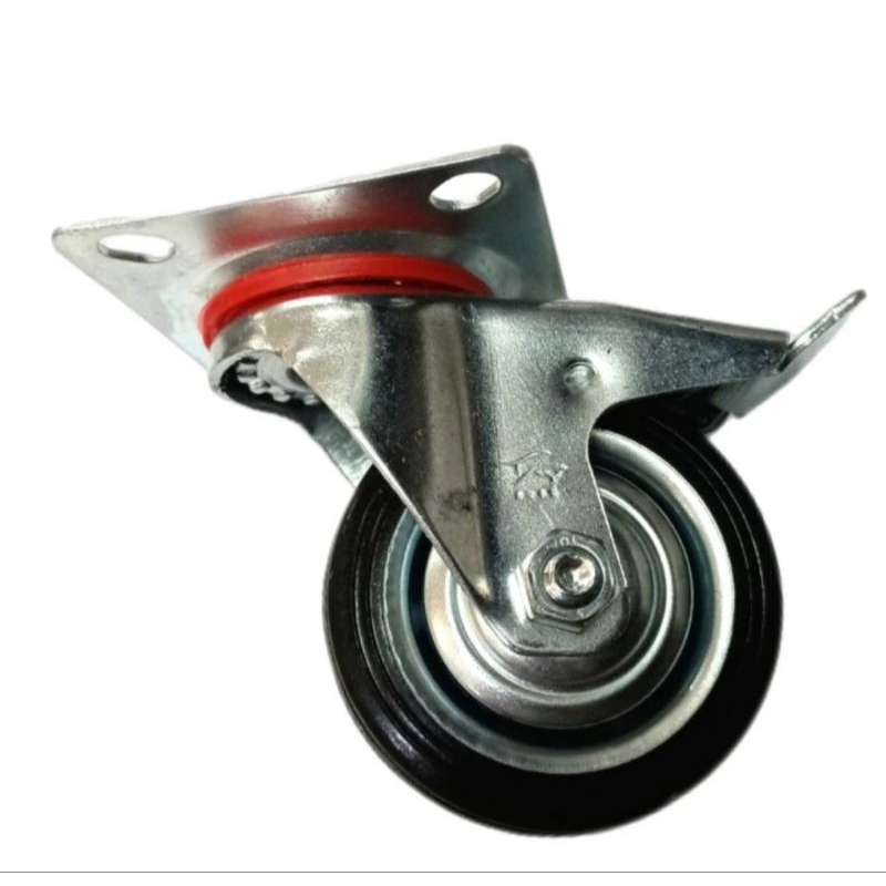 Jual Roda Troly Castor Gepeng Karet Hitam 3 inchi Plus Rem harga 1pcs ...