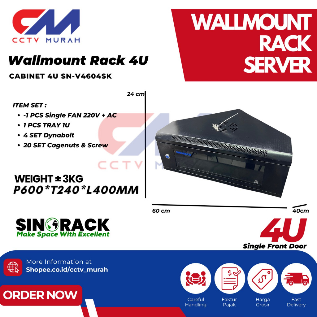 Jual SINORACK , WallMount Rack Server 4U Model Siku 600x500x2400mm ...