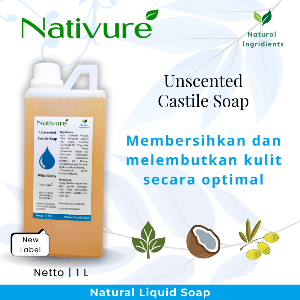 Jual Nativure - Sabun Cair Castile Soap Natural Unscented 1L | Base ...