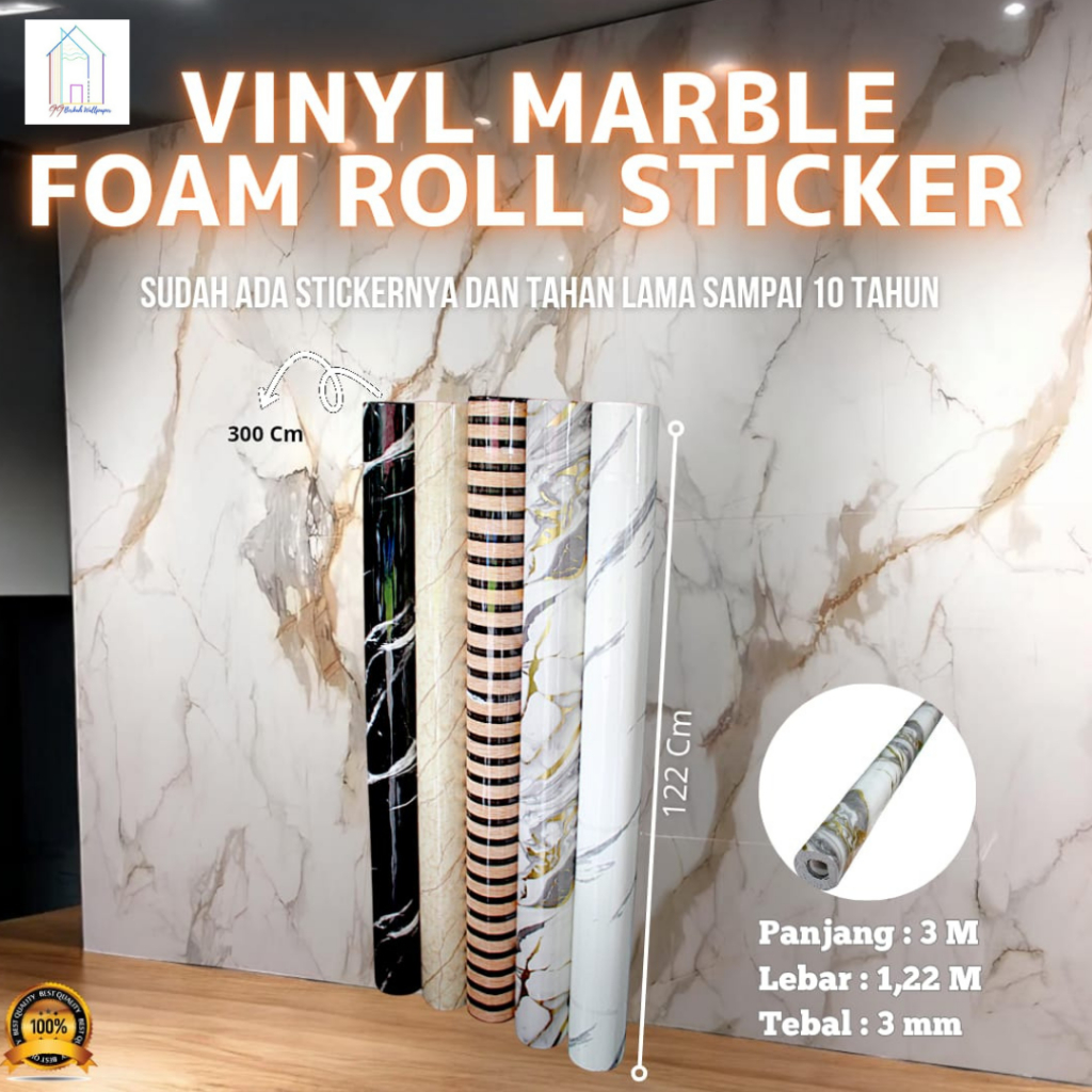 Jual Wallpaper dinding Vinyl Marble sticker glossy 1.2mx3.0m x 3mm ...