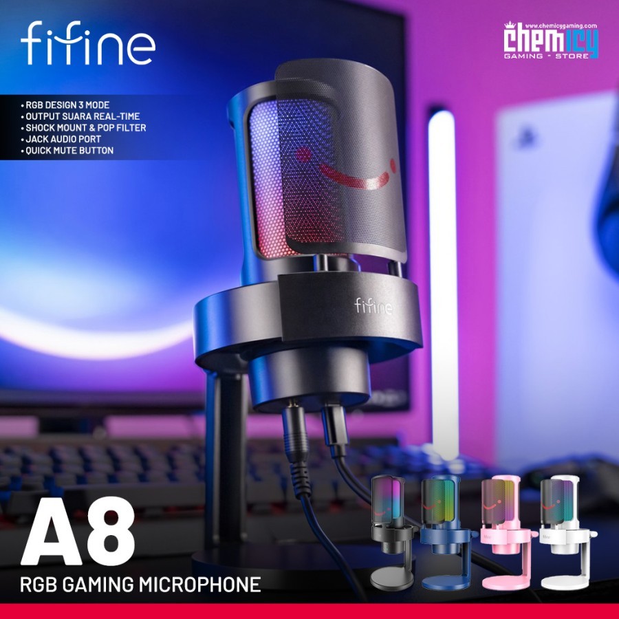 Jual Fifine A8 / A-8 USB Condenser RGB Gaming Microphone for Live ...