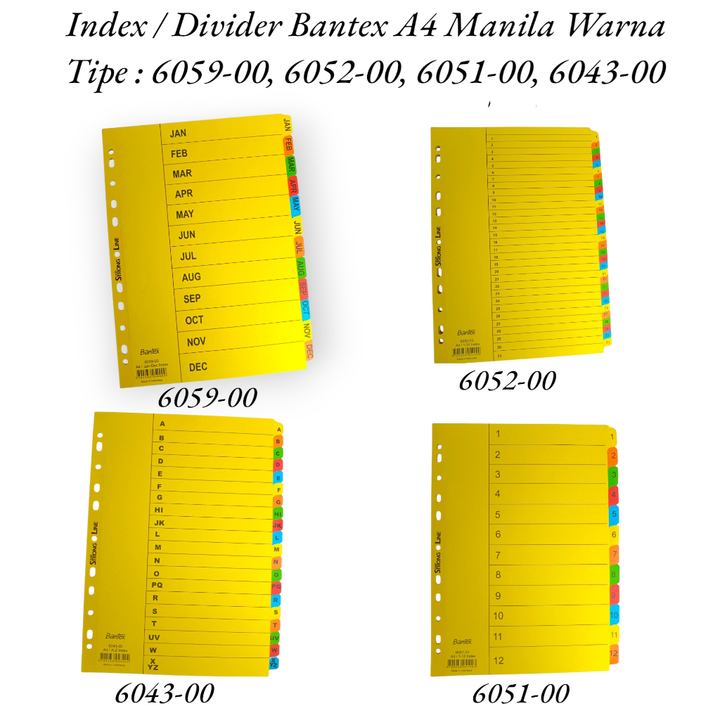 Jual Index / Divider Bantex A4 - Pembatas Binder Bantex A4 Manila Warna ...