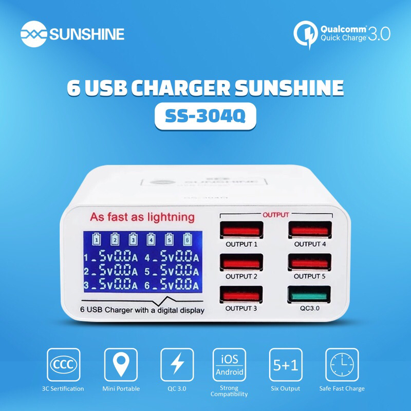 Jual ADAPTOR CHARGER SUNSHINE 6 LUBANG SS-304Q | Shopee Indonesia