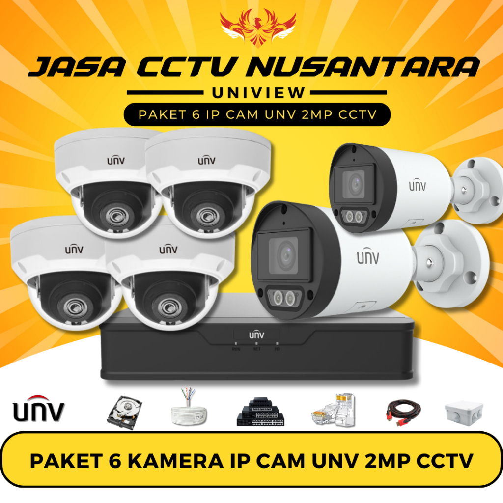 Jual PAKET 6 IP CAMERA UNIVIEW 2MP CCTV + JASA INSTALLASI | Shopee Indonesia
