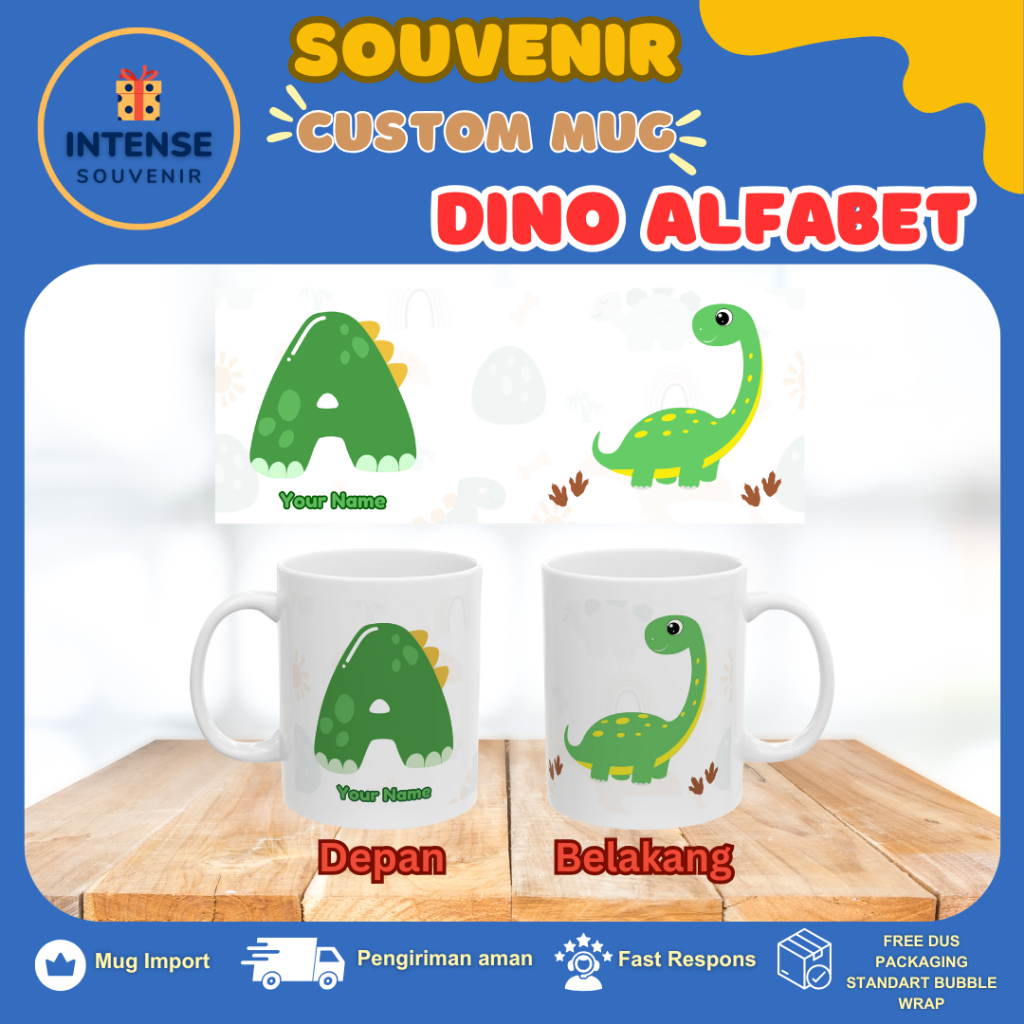 Jual Mug Custom Edisi Dinosaurus Inisial Nama Alfabet | Free Dus ...