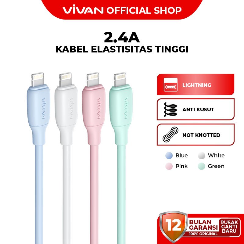Jual [NEW] VIVAN Kabel Data iPhone Lightning Anti Kusut Fleksibel 2.4A ...