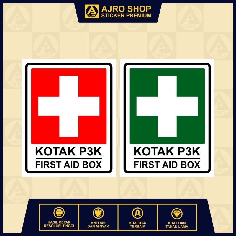 Jual Stiker Tanda Kotak P3K / First Aid Box - Ukuran 25x20 / 17.5x14 Cm ...