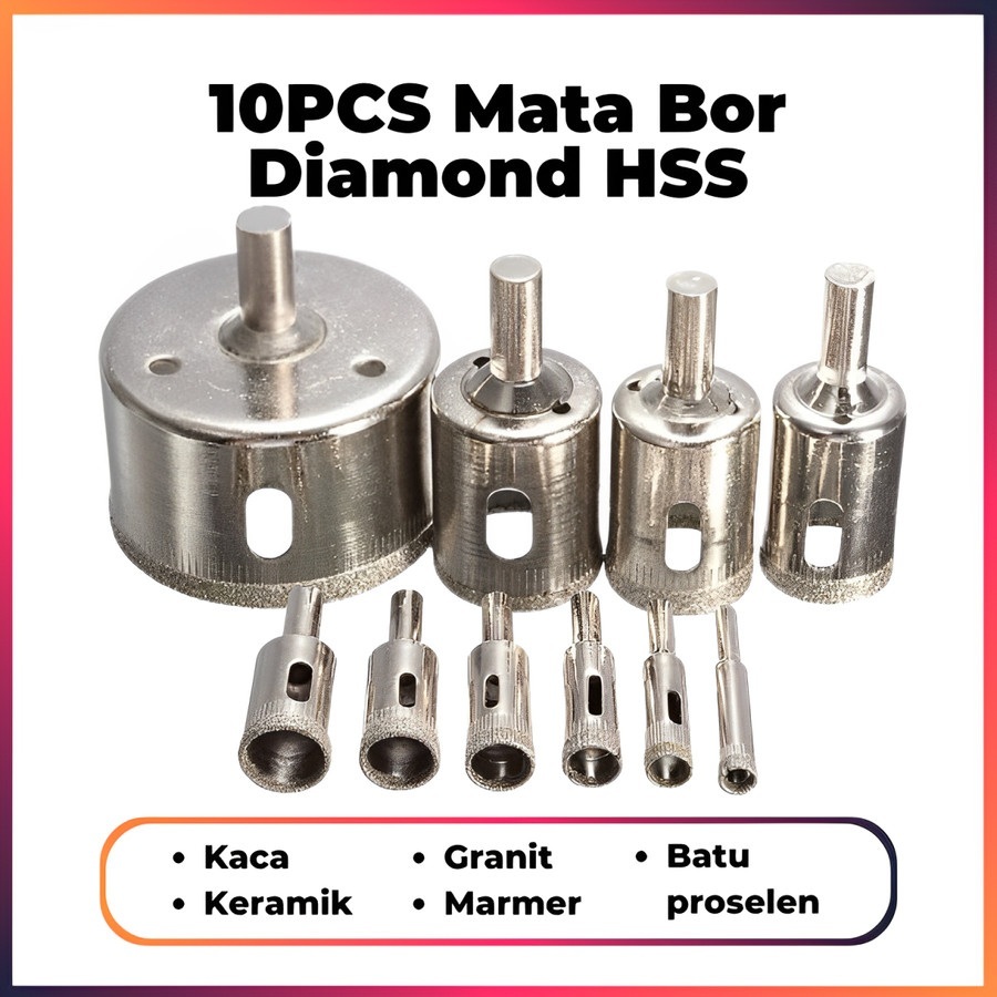 Jual 10Pcs Set Mata Bor Hole Saw Diamond untuk Kaca Batu Keramik Granit ...