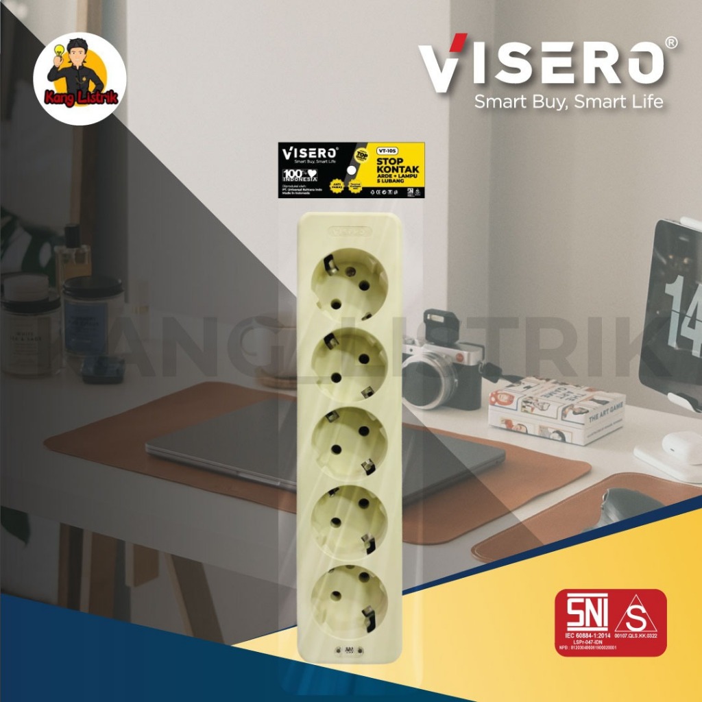 Jual Stop Kontak 5 Lubang + Lampu Visero VT-105 / Stop Kontak Arde 5Lubang + Lampu VT105 ...