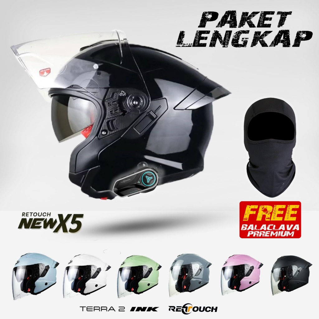 Jual PAKET LENGKAP HELM INK TERRA 2 SOLID INCLUDE INTERCOME RETOUCH X5 ...
