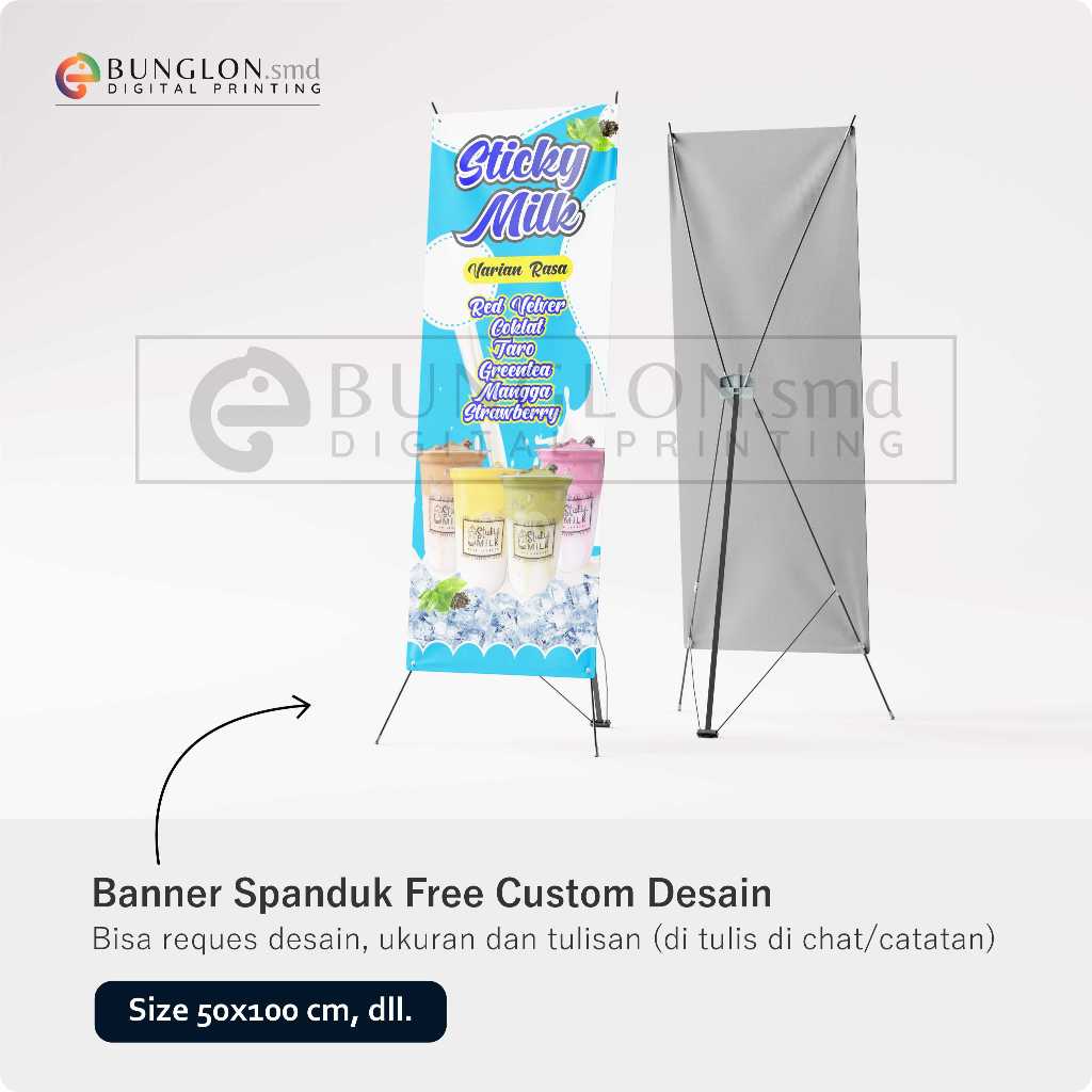 Jual PRINT CETAK SPANDUK BENNER MINUMAN ES STICKY MILK CUSTOM DESAIN ...
