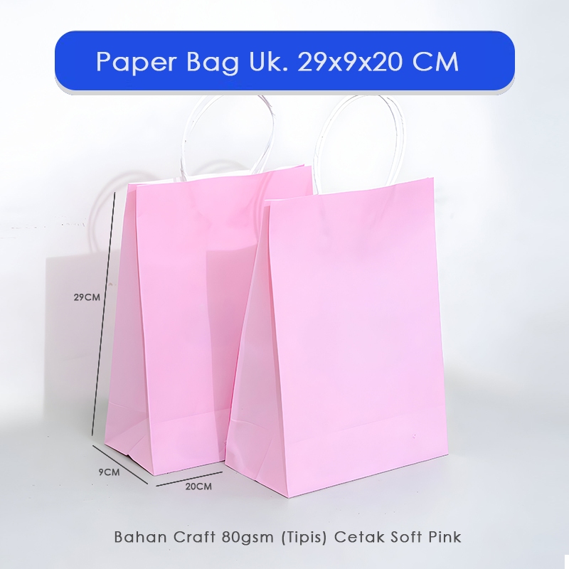 Jual (POLOS) Paper Bag PINK Jumbo uk. 29x9x20 CM / Paperbag Putih cetak ...