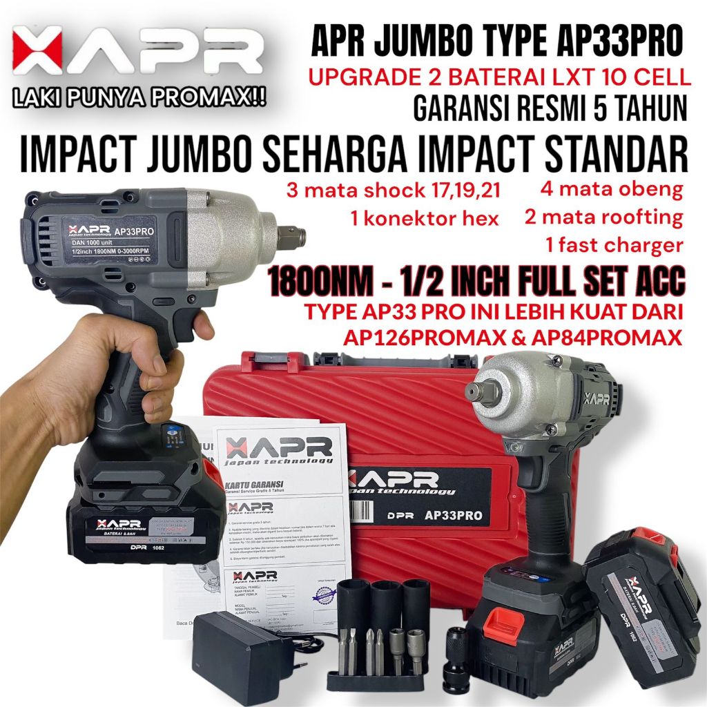 Jual APR JAPAN Bor Impact Wrench 1800nm AP33PRO Mesin Bor Pembuka Baut ...
