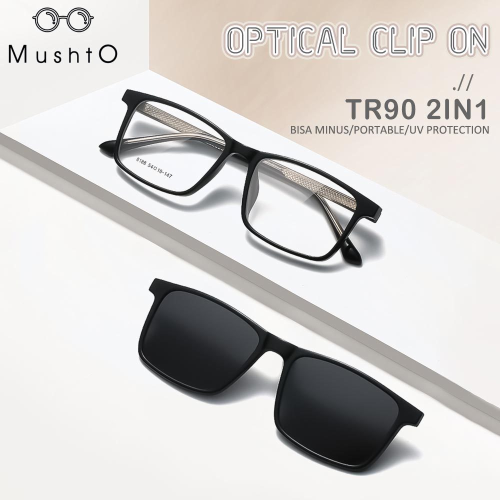 Jual Mushto Kacamata Clip On Magnet Lepas Pasang Lensa 2in1 Free Polarized Style Kotak TR90 Bisa ...