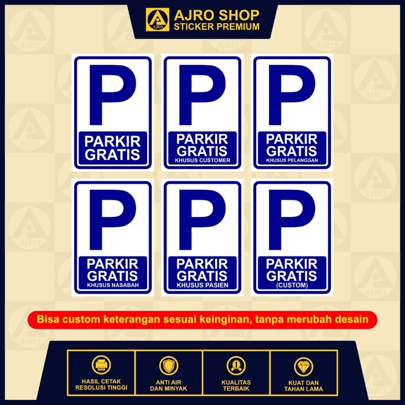 Jual Stiker Parkir Gratis Berbagai Variasi - Bisa Custom - Ukuran 20x28 ...