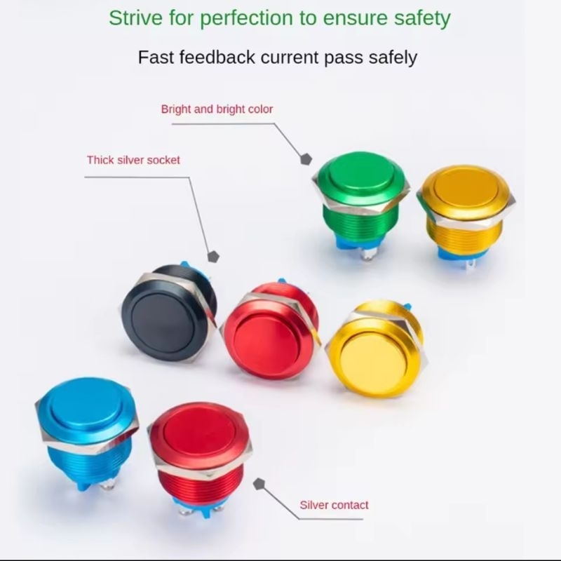 Jual Push On Stainless Steel Switch Red Green Blue Yellow Black Silver ...