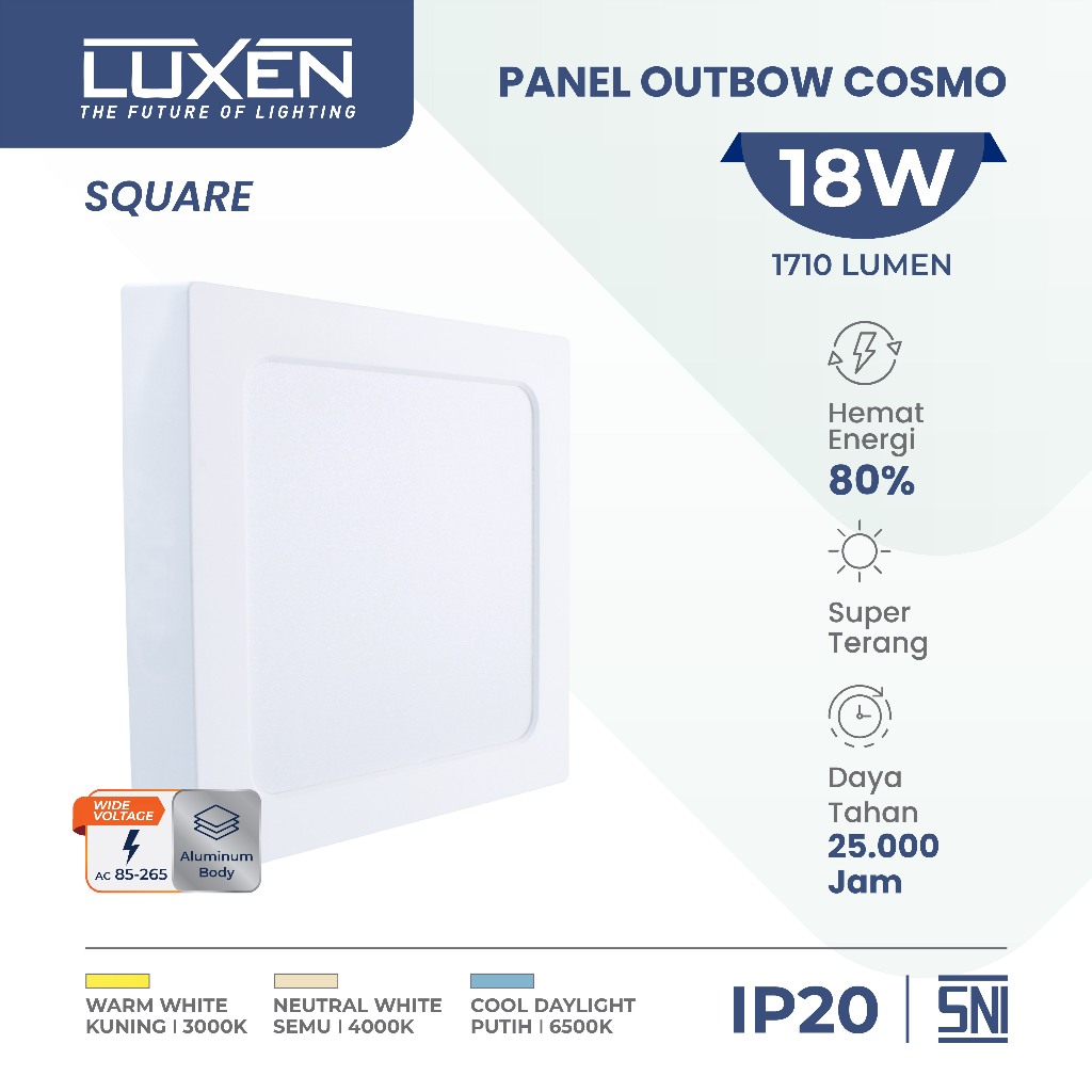 Jual Luxen Downlight LED Panel Outbow Persegi 18 Watt Cahaya Putih dan ...