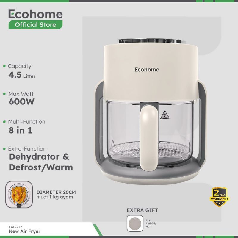 Jual ECOHOME Air Fryer & Dehydrator 8 in 1 Function EAF-777 4.5L ...