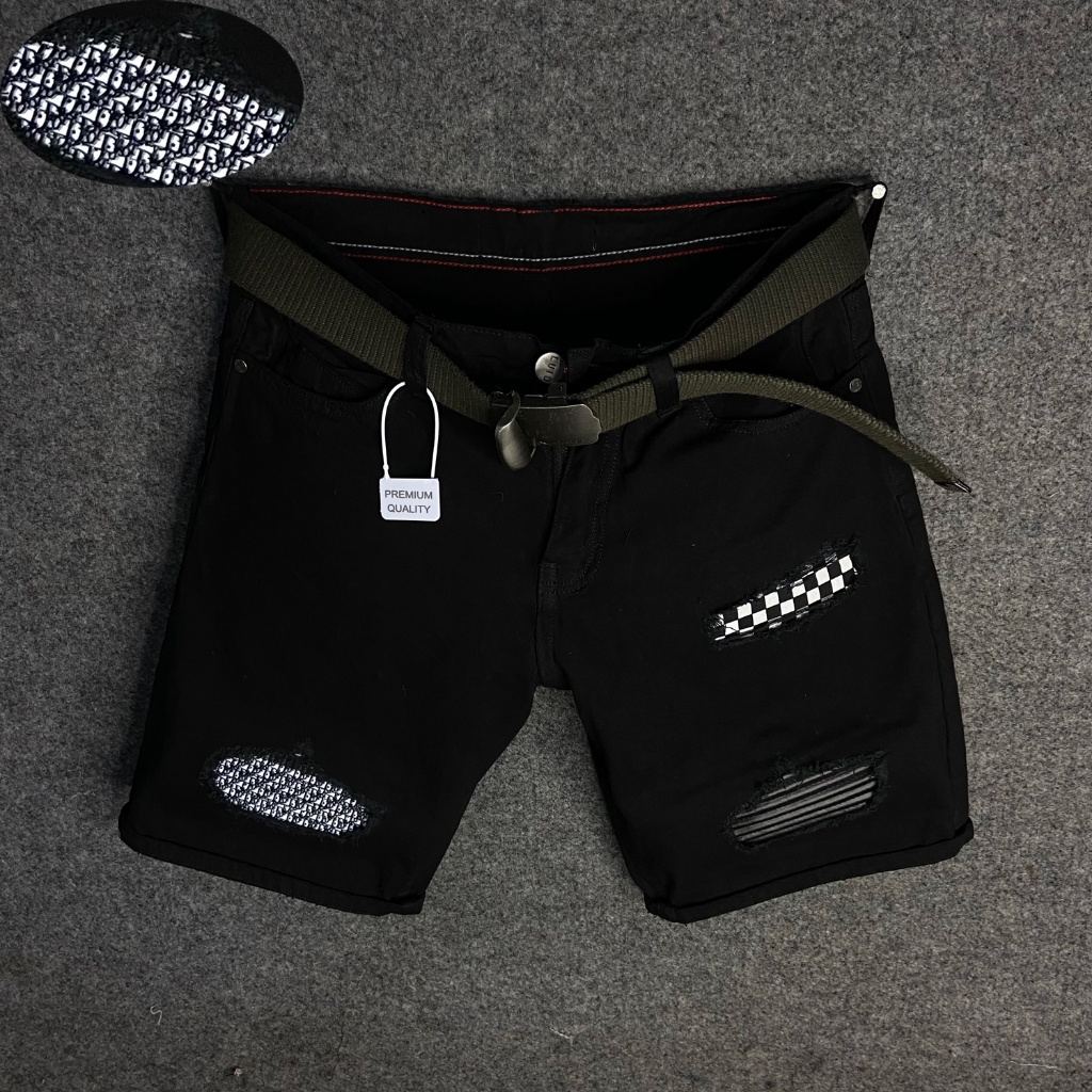 Jual Celana Jeans Pendek Sobek Hitam Denim Keren | Shopee Indonesia