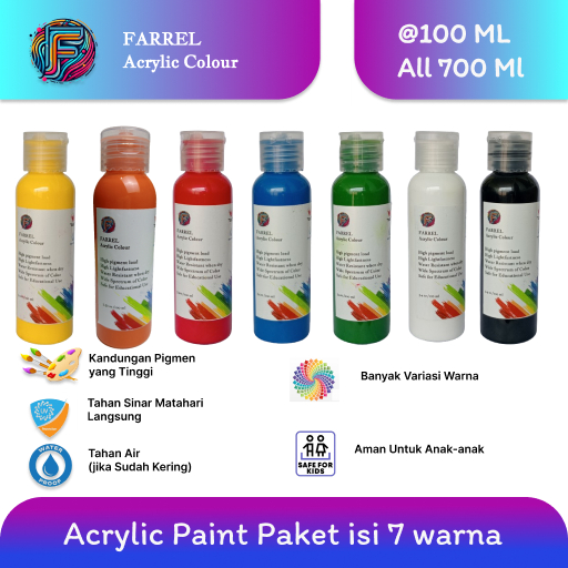 Jual Cat Akrilik / Lukis / Kanvas / Mural Paket 7 warna isi 100 ML per ...