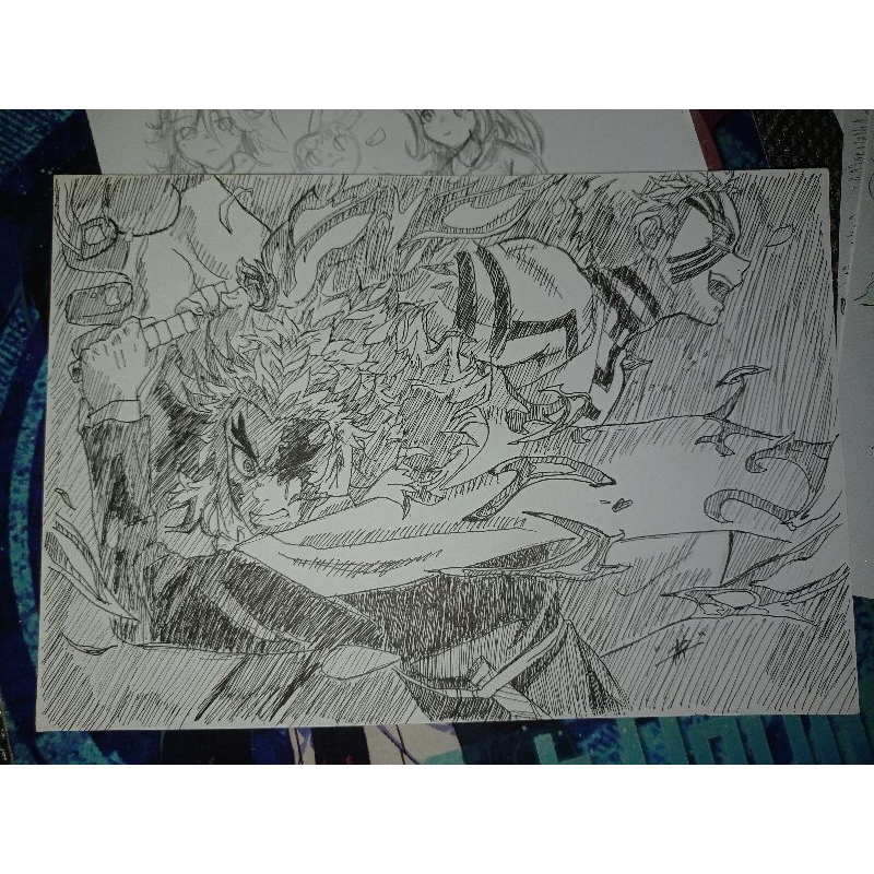 Jual Sketsa Kyojuro vs Akaza Kimetsu no Yaiba A5 | Shopee Indonesia