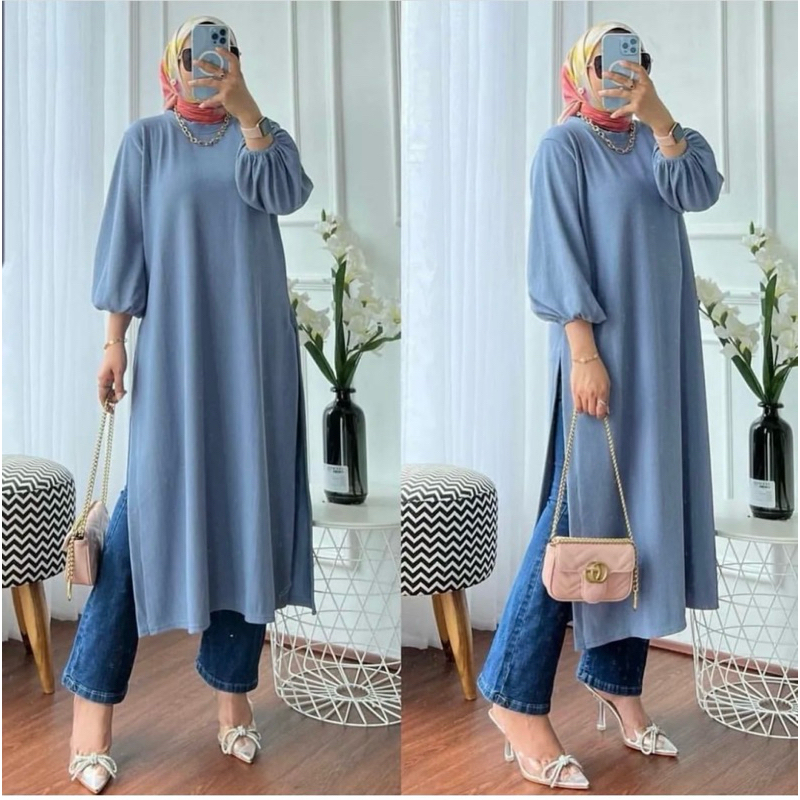 Jual long tunik midi clarke midi wanita bahan kaos knit hanover merk ...